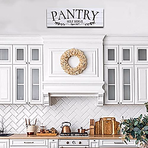 White Pantry Sign Canvas Wall Art Classic European Style Print Rustic Pantry Signs for Kitchen Farmhouse Pantry Door Kitchen Decorations above Cabinets 8x24 inches Pantry Open 24/7 Hanging Wall Decor