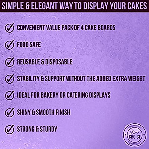 12 Inch Cake Boards - 4 Pack Cake Drums 12 Inch Dia - Disposable Purple Cake Board Circles - Reusable Round Cake Boards - Cake Base Cardboard Cake Rounds - Cake Decorating Supplies & Baking Supplies