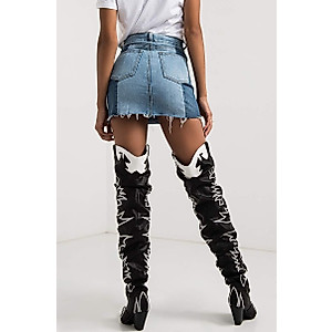 Cape Robbin Kelsey-21 Cowboy Boots Women, Over the Knee Western Cowgirl Boots with Chunky Block Heels, Fashion Dress Boots for Women - Black Size 10