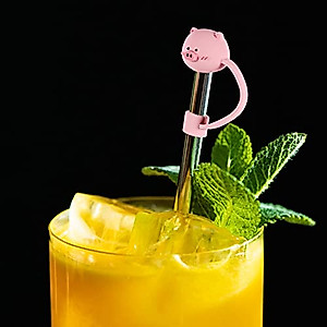 ABOOFAN 6pcs Silicone Straw Tips Covers Lovely Animals Drinking Straw Tips Reusable Rabbit Straw Toppers Dinosaurs Straw Plugs Caps for Easter Hawaii Kids Party Decor