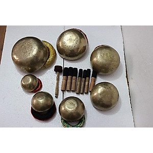 Set of 7 pieces ~ Hand Hammered Yoga Meditation Bowls 5"-10" included 7 Mallets, 7 cushions & 1 drum stick.