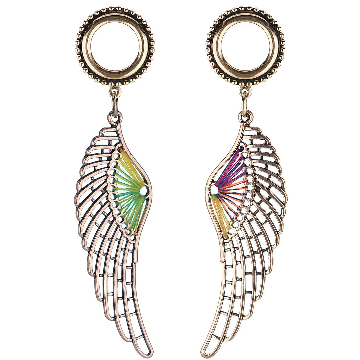 Balala 5/8 inch 16mm Rose Gold 316L Surgical Steel Wing Dangle Ear Gauges Piercing Flesh Tunnels Plugs Statement Earrings