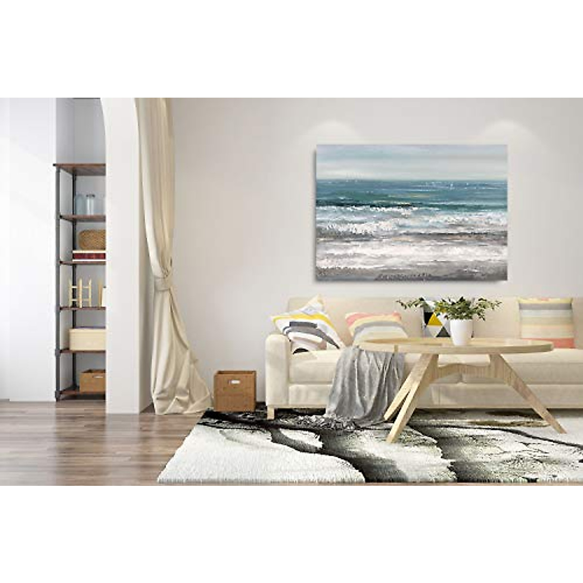 Yihui Arts Large Dinning Room Wall Art Hand Painted Modern Abstract Seascape Canvas Oil Painting Ocean Beach Coastal Picture Artwork for Home Decor