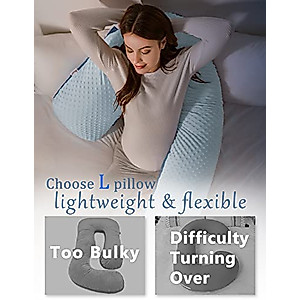 AngQi Full Body Pregnancy Pillow, Pregnancy Pillows for Sleeping, L Shaped Body Pillows for Adults, Maternity Pillow for Side Sleepers with Minky dot & Velvet A/B Side Cover, Dot White & Blue