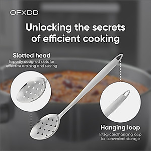 Stainless Steel Slotted Serving Spoon - Pack of 3 - Large Metal Cooking Spoon with Holes - Long Handle Perforated Metal Spoon