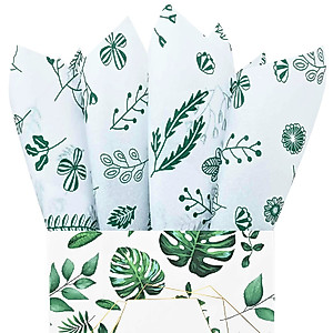 Bolsome 100 Sheets 20 * 14 Inches Greenery Tissue Paper, Botanical Gift Wrapping Tissue, Green Leaves Decorative Tissue Paper for Jungle Safari Party Baby Bridal Shower Birthday Wedding Decor