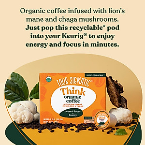 Mushroom Coffee K-Cups by Four Sigmatic | Organic and Fair Trade Dark Roast Coffee with Lion’s Mane, Chaga & Mushroom Powder | Focus & Immune Support | Vegan & Keto | Sustainable Pods | 24 Count