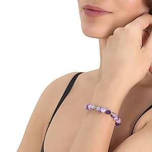 Believe London Co. 6mm Amethyst Beaded Bracelets - Natural Stone Elastic Crystal Bracelet for Women/Men - Long Distance Relationship Gifts - Stress Relief, Healing Crystals & Anxiety Relief