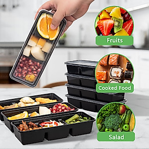 MOQRUAO 50 Packs 17oz Meal Prep Containers,Disposable Plastic Bento Boxes with 3 Compartments Food Containers Snack,Dessert,Travel Lunch Boxes for Office,Picnic