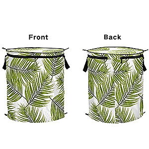Summer Palm Leaves Pop Up Laundry Hamper with Lid Foldable Storage Basket Collapsible Laundry Bag for Camping Hotel Dormitory