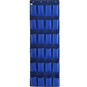 UHM Over The Door Shoe Organizer,Shoes Hanger Storage Closet Organizer, Clear Hanging Shoe Bag Slipper Rack H Older with 24 Large Fabric Pockets (Blue)