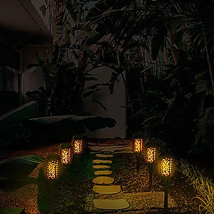 BANUQUE Solar Torch Light with Flickering Flame, Solar Powered Outdoor Garden Path Stake Lights for Landscape Patio Walkway Yard Driveway（6 Pack