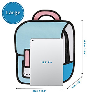 Aobiono Kawaii Backpack Cute Cartoon 3D Jump Style 2D Drawing from Comic Paper Anime Bookbag School Supplies Fun Daypack (Pink)