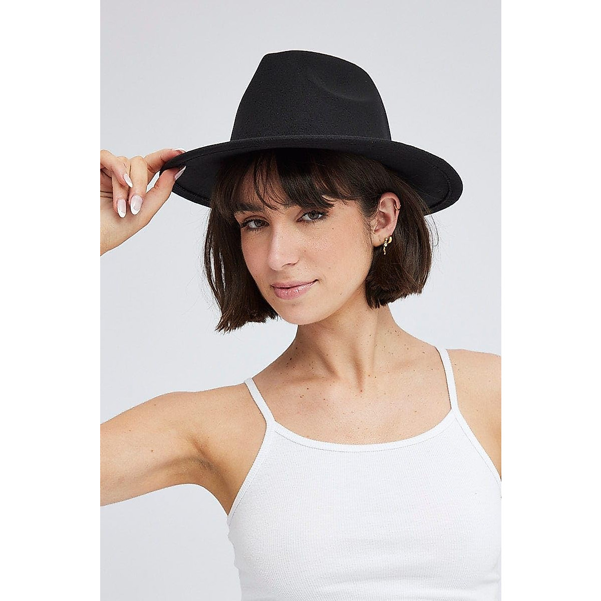 Classic Felt-Fedora Hat with Belt Buckle Women Wide Brim Wool Panama-Hat Adjustable（Size：S-M）