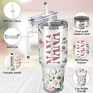 qoepfnsh Gifts for Nana Grandmother Gift from Grandson Granddaughter on Birthday Mothers Day&Christmas 40 oz Tumblers with Handle and Straw Stainless Steel Insulated Travel Coffee Cup Mug