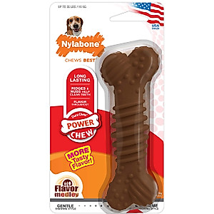 Nylabone Power Chew Textured Bone Chew Toy, Dog Toys for Aggressive Chewers, Flavor Medley, Medium/Wolf (1 Count)