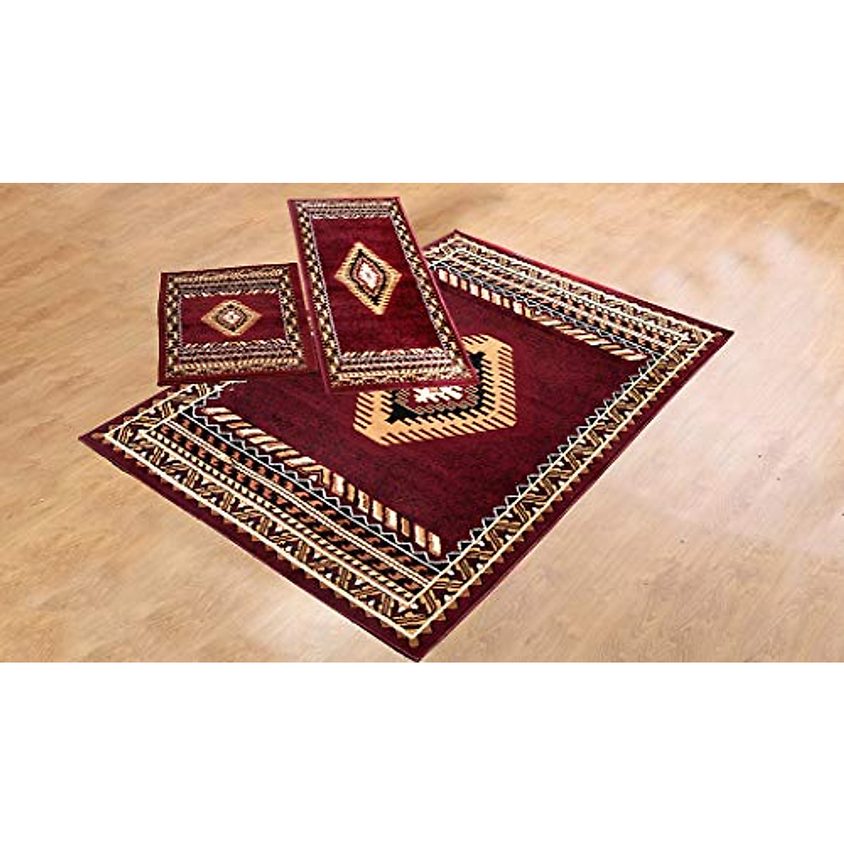 Furnish my Place Southwestern Contemporary Geometric Area Rug 3 Pieces Set (5x8) (2x6) (2x3) - Tucson Burgundy