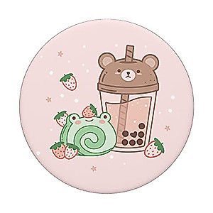Boba Tea Bear & Strawberry Cake Frog Cute Kawaii Aesthetic PopSockets Swappable PopGrip