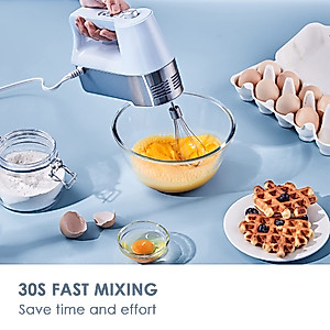 REDMOND Electric Hand Mixer, 5-Speed Hand Mixer with Measuring Storage Case, Kitchen Handheld Mixer Includes Dough Hooks, Whisk and Beaters for Cream, Cake, Cookies, Eggs 250W Hand Mixer with Measuring Box, HM018 Yellow