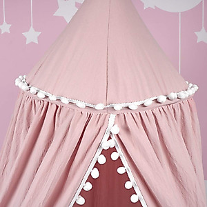 Uaugh Crib Canopy, Princess Bed Canopy for Kids Baby Bed, Round Dome Kids Castle Game Tent and Perfect House Decoration (Pink)
