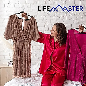 Lifemaster Velvet Non-Slip Plastic Hanger Set - 50 Pieces Non-Slip Clothes Hanger Set with 360° Swivel Hook, Space-Saving, Sleek Design, Smooth Velvet Finish, Lightweight Construction - Black