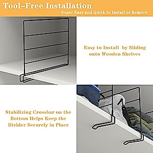 Sunexinlo Shelf Dividers,12 pcs Black Wire Shelf Wood Closet Organizers and Storage for Bedroom