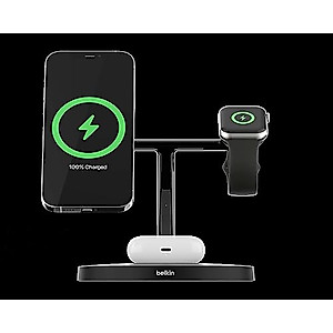 Belkin MagSafe 3-in-1 Wireless Charging Stand (Older 2021 Release) for Apple Watch, iPhone Series, AirPods - Black