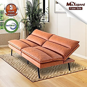 Maxspeed Futon Sofa Bed Memory Foam Sofa Couch Convertible Modern Loveseat Sleeper Sofa with Adjustable Backrest and Metal Legs,Multifunctional Futon Sofa Bed for Apartment, Office,Small Spaces,Brown