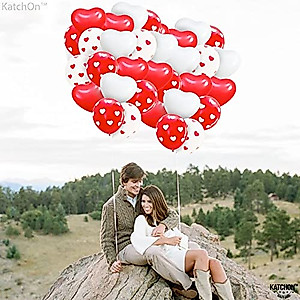 Red and White Valentines Day Balloons Latex - Pack of 40 | Heart Shaped Balloons for Valentines Day Decorations | Red Heart Balloons for Romantic Decorations Special Night | Valentines Decorations