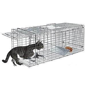 Jahy2Tech Collapsible Cat Trap 26"x10"x9" Steel Humane Live Animal Trap for Rabbits, Stray Cat, Squirrel, Raccoon, Opossum, Gopher, Chicken