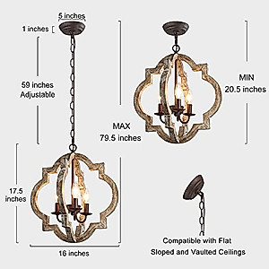 GEPOW Farmhouse Orb Chandelier, Pendant Lighting in Handmade Wood Finish, Globe Light Fixture for Kitchen Island, Dining & Living Room, Foyer and Bedroom