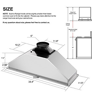 BRANO Range Hood Insert 36 Inch, 900 CFM Smart Voice/Gesture/Touch Control, 4 Speed Exhaust Fan, Stainless Steel Kitchen Hood with Charcoal Filter, Ducted/Ductless Convertible