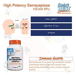 Doctor's Best High Potency Serrapeptase, Non-GMO, Gluten Free, Vegan, Supports Healthy Sinuses, 120, 000 SPU, 270 Veggie Caps