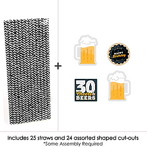 Big Dot of Happiness Cheers and Beers to 30 Years - Paper Straw Decor - 30th Birthday Party Striped Decorative Straws - Set of 24