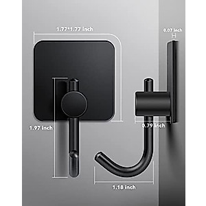 WNXSLOAD Adhesive Hooks Heavy Duty, Adhesive Wall Hooks for Hanging, Towel Hooks for Coat/Robe/Towels Stick on Bathroom/Kitchen, No Drill Coat Hooks, 4 Pack, Black