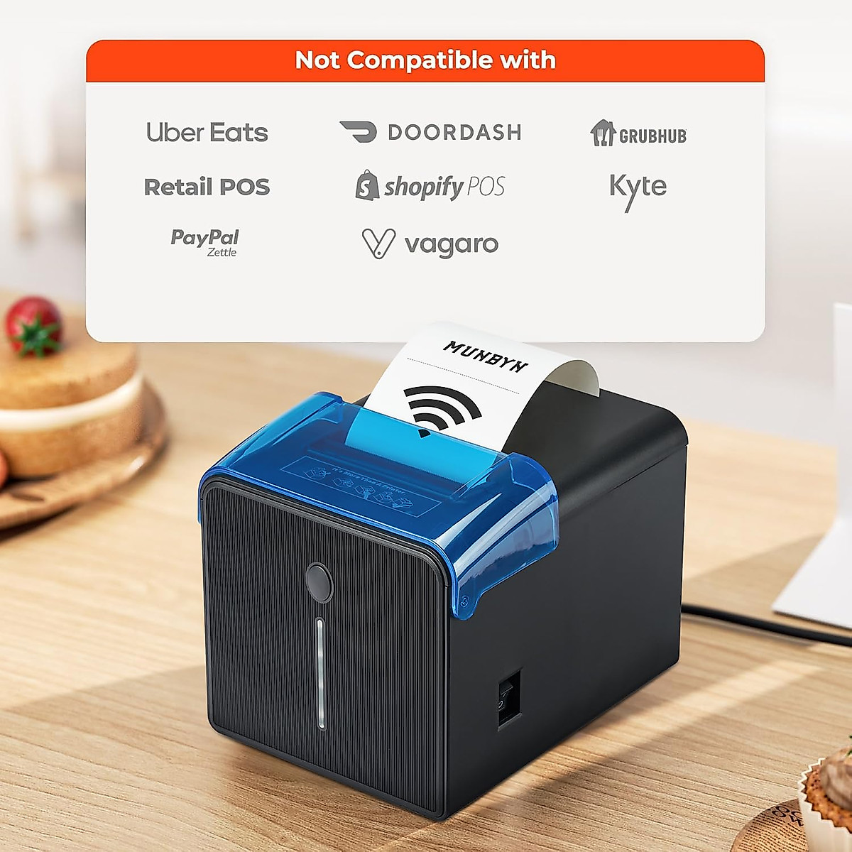 MUNBYN WiFi Receipt Printer with USB Port, 80mm POS Printer, Thermal Pinter Works with Square Mac Windows Chromebook Linux Cash Drawer, Do Not Support Paypal Zettle Shopify Vagaro Kyte Bluetooth