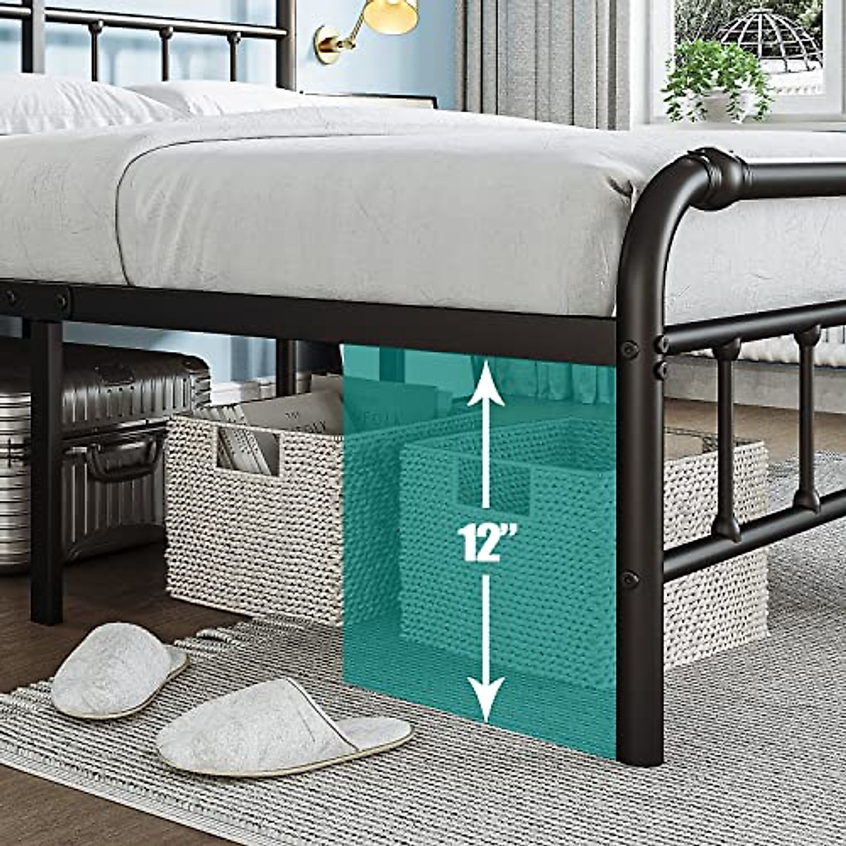 ZIYOO Twin Bed Frame with Headboard and Footboard, 14 Inch High, Heavy Duty Steel Slats with 2500lbs Support for Mattress, No Box Spring Needed, Noise-Free, Easy Assembly-Black