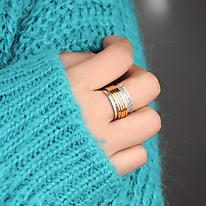 Boho-Magic 925 Sterling Silver Spinner Ring for Women with 4 Brass Fidget Rings Chunky Wide Band (7)