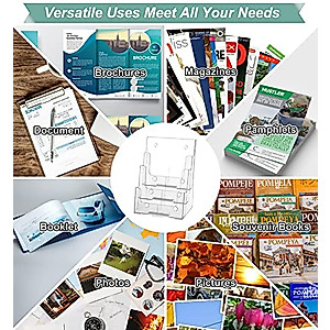 Acrylic Brochure Holder 8.5 x 11 inches, 3 Tier Clear Literature Holder with Removable Divider for Trifold 4 Inches Wide Pamphlet, Plastic Flyer Display Stand for Magazine, Document, Booklet