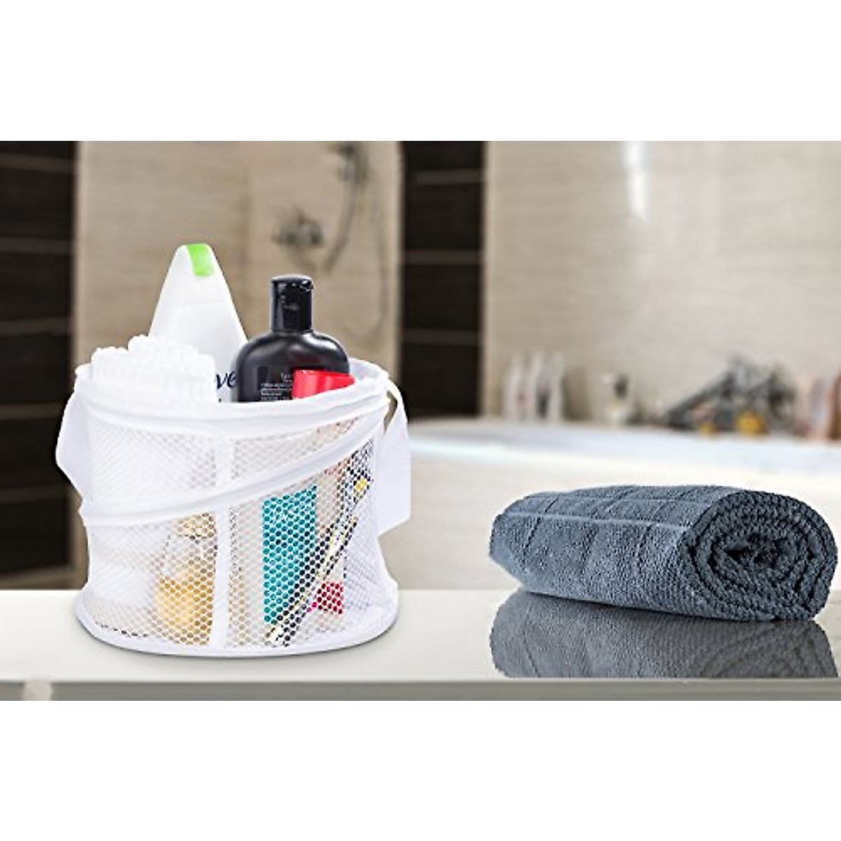 Bathroom Personal Organizer - 8" X 6" - Three Large Compartments to Organize Your Bathroom Accessories. The Shower Caddy Features a Drainage Hole and Carry Handle for Easy Transport. (White)