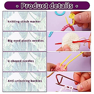 87 Pcs Crochet Kit for Beginners, Crochet Starter Kit, Crochet Needles Set with 12 Yarn Balls Plastic Sewing Needles Stitch Marker Storage Bag Knitting Accessories for Adults Kids Beginner Craft