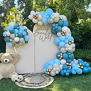 Dusty Blue Balloon Garland Arch Kit 165pcs White Sand Pastel Macaron Blue Ocean Blue Chrome Gold Balloon Boho Baby Shower Wedding Boy Birthday Decoration