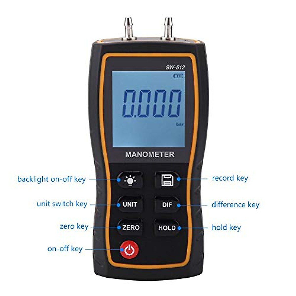 Akozon Air Pressure Meter,Vacuum Pressure Gauge SW-512B High Accuracy Digital Differential Pressure Gauge Air Pressure Meter Tool (no Battery)
