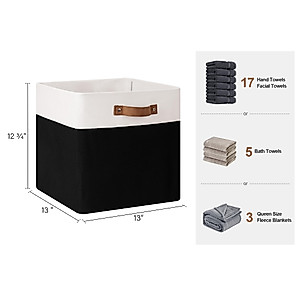 StorageWorks 13x13 Storage Cubes, Collapsible Storage Bins Organizer for Closet, Fabric Storage Box with PU Handles, Black and White, 4-Pack