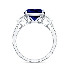 Rosec Jewels Certified Lab Grown Blue Sapphire 10mm Cushion Cut Engagement Ring with Moissanite, AAAA Quality, Past Present Future Ring, 14K White Gold, Size:US 7.00