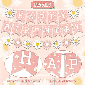 Daisy Flower Birthday Party Decorations, Daisy Happy Birthday Banner Daisy Flower Birthday Cake Cupcake Toppers for Hippie Themed Daisy Party Girl Baby Shower Birthday Boho Daisy Birthday Supplies