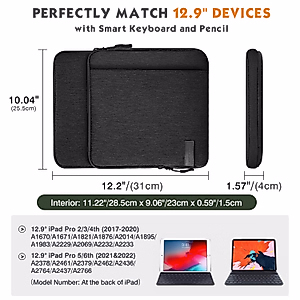 MoKo 12.9 Inch Tablet Sleeve Bag Carrying Case with Pockets Fits 13 Inch New iPad Pro M4 & Air M2 2024, iPad Pro 12.9 M2&M1, Surface Laptop Go 12.4", Galaxy Tab S8+/S9+ 12.4", Black & Gray
