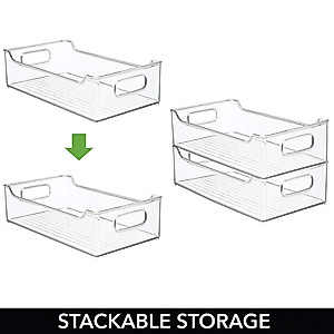 mDesign Wide Plastic Nursery Storage Container Bins with Handles for Organization in Cabinet, Closet or Cubby Shelves - Organizer for Baby Food, Bibs, Formula, and Burp Cloths - 4 Pack - Clear