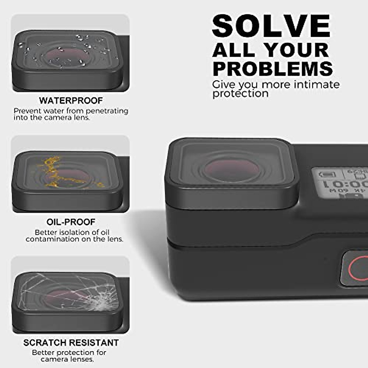 ParaPace Protective Lens Replacement for GoPro Hero 7 Black Glass Cover Case Action Camera Accessories Kits(Black)