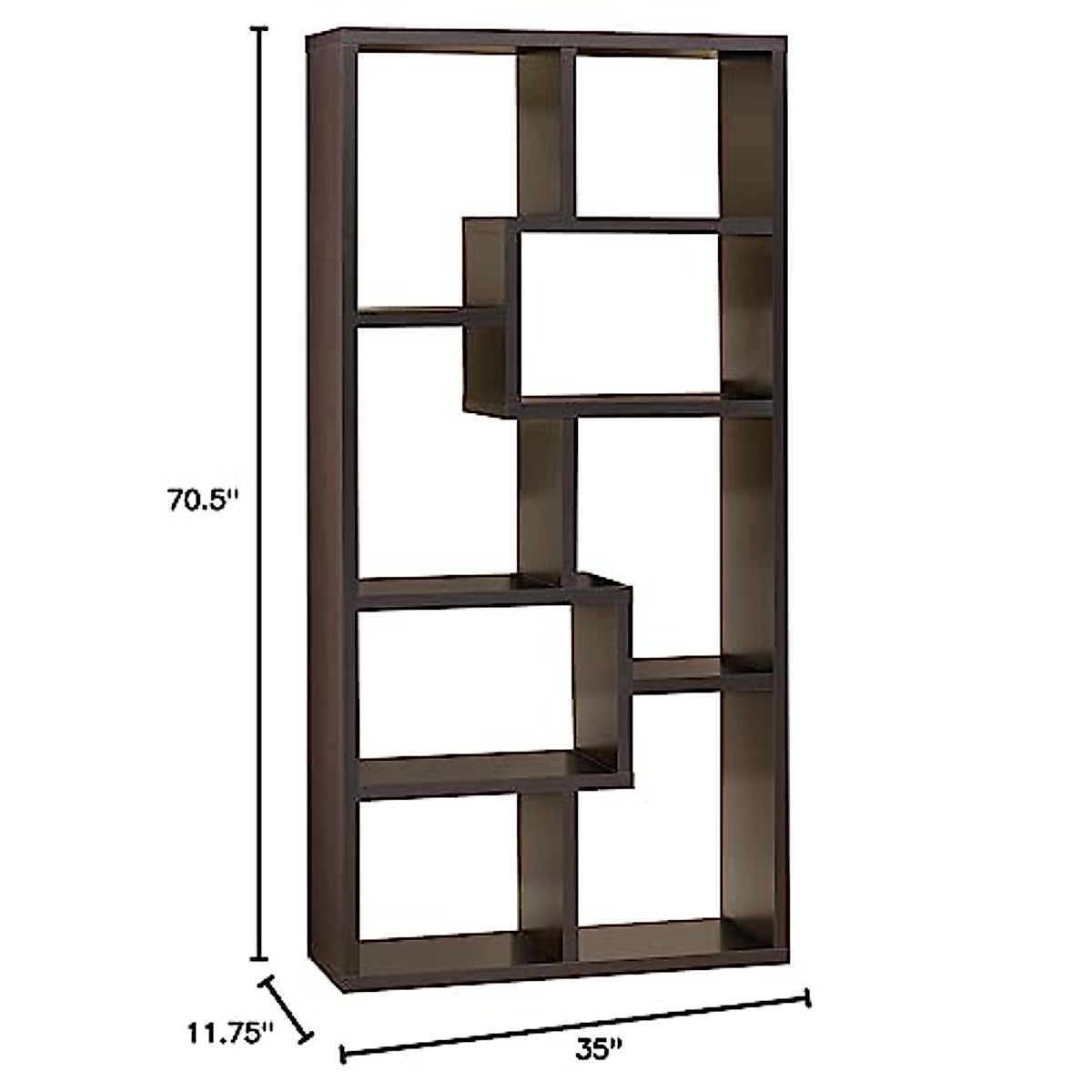Coaster Home Furnishings Asymmetrical Cube 8-Shelf Bookcase Cappuccino, 11.75" D x 35" W x 70.5" H